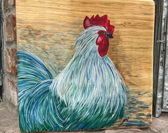 Roosters Hand Painted on Reclaimed Door Farm House Style - Etsy