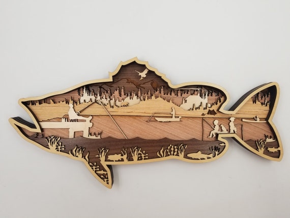Layered Large Mouth Bass Fishing Scene | Etsy