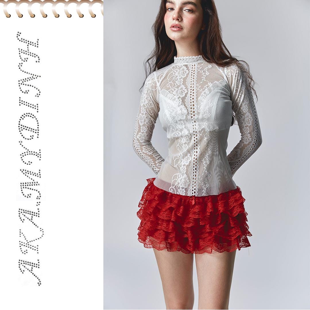 CHER TOP - Stretch Lace Mesh White Long Sleeve Raglan Tee - Etsy
