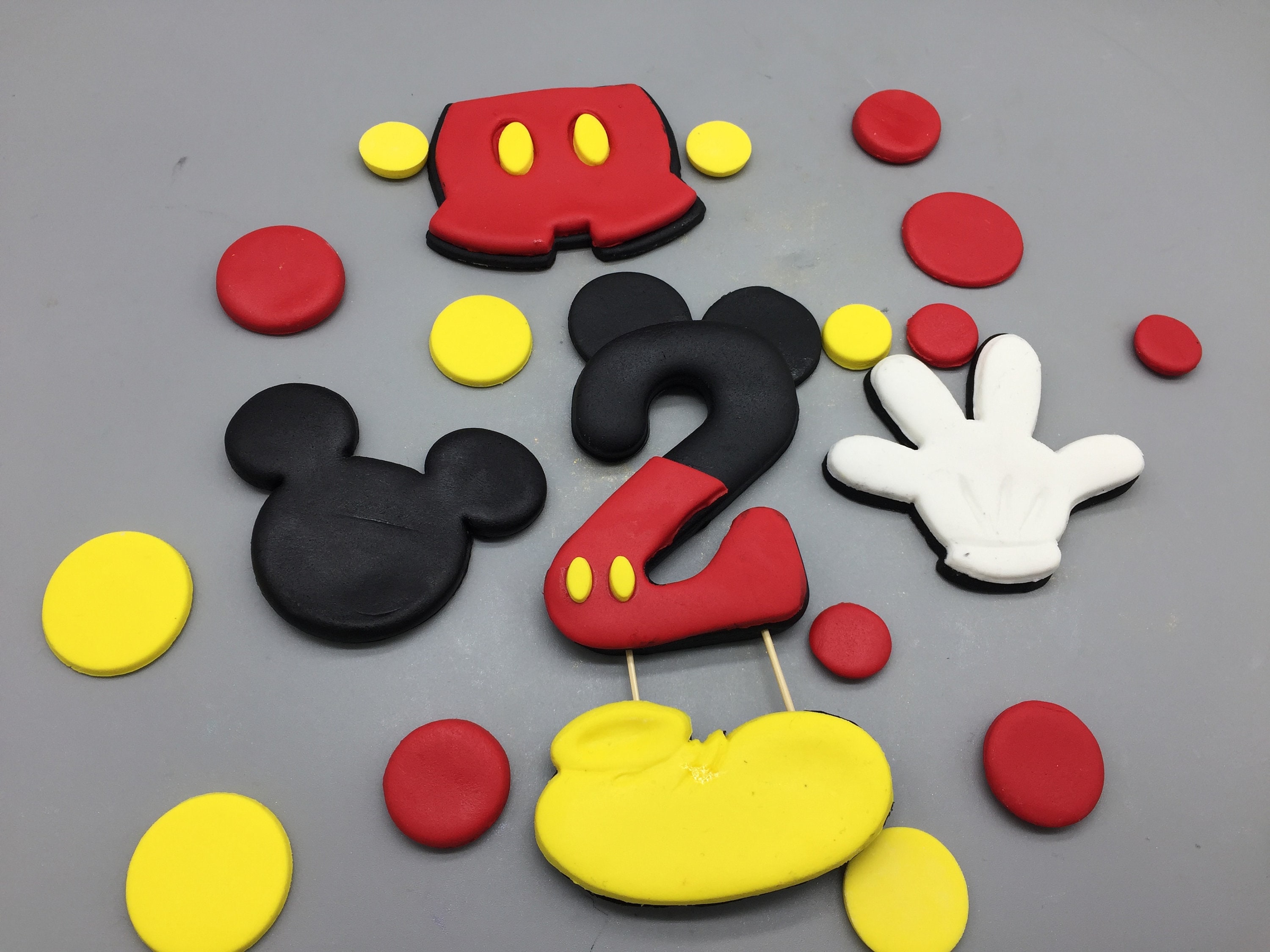 Mickey Mouse accessories made from fondant for cake | Etsy