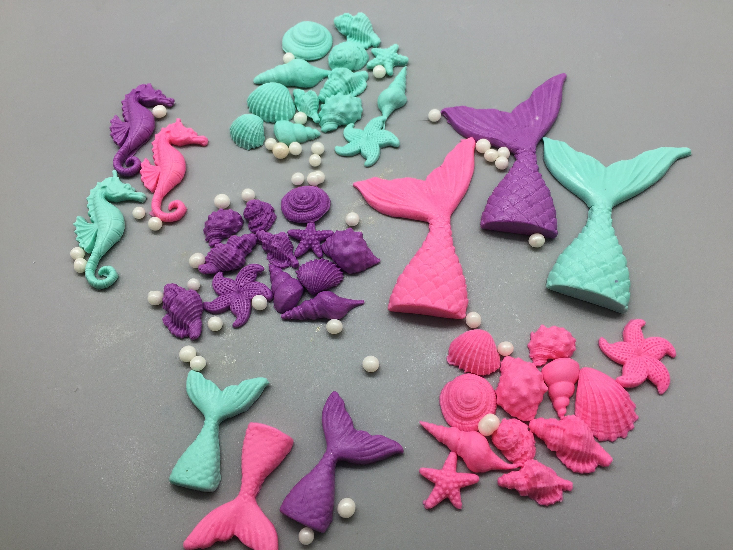 Small Mermaid Fondant Sugar Shells Seahorsesmermaid Tails - Etsy
