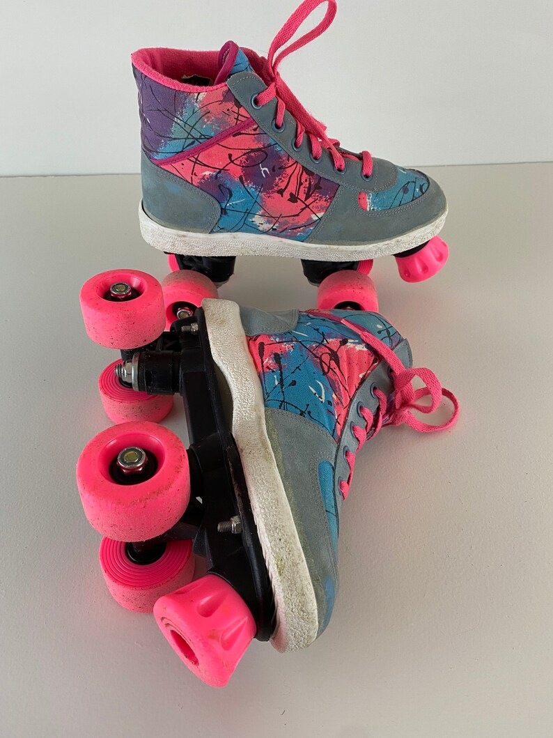 Vintage 80's Retro Roller Skates Grey Neon Pink Purple - Etsy