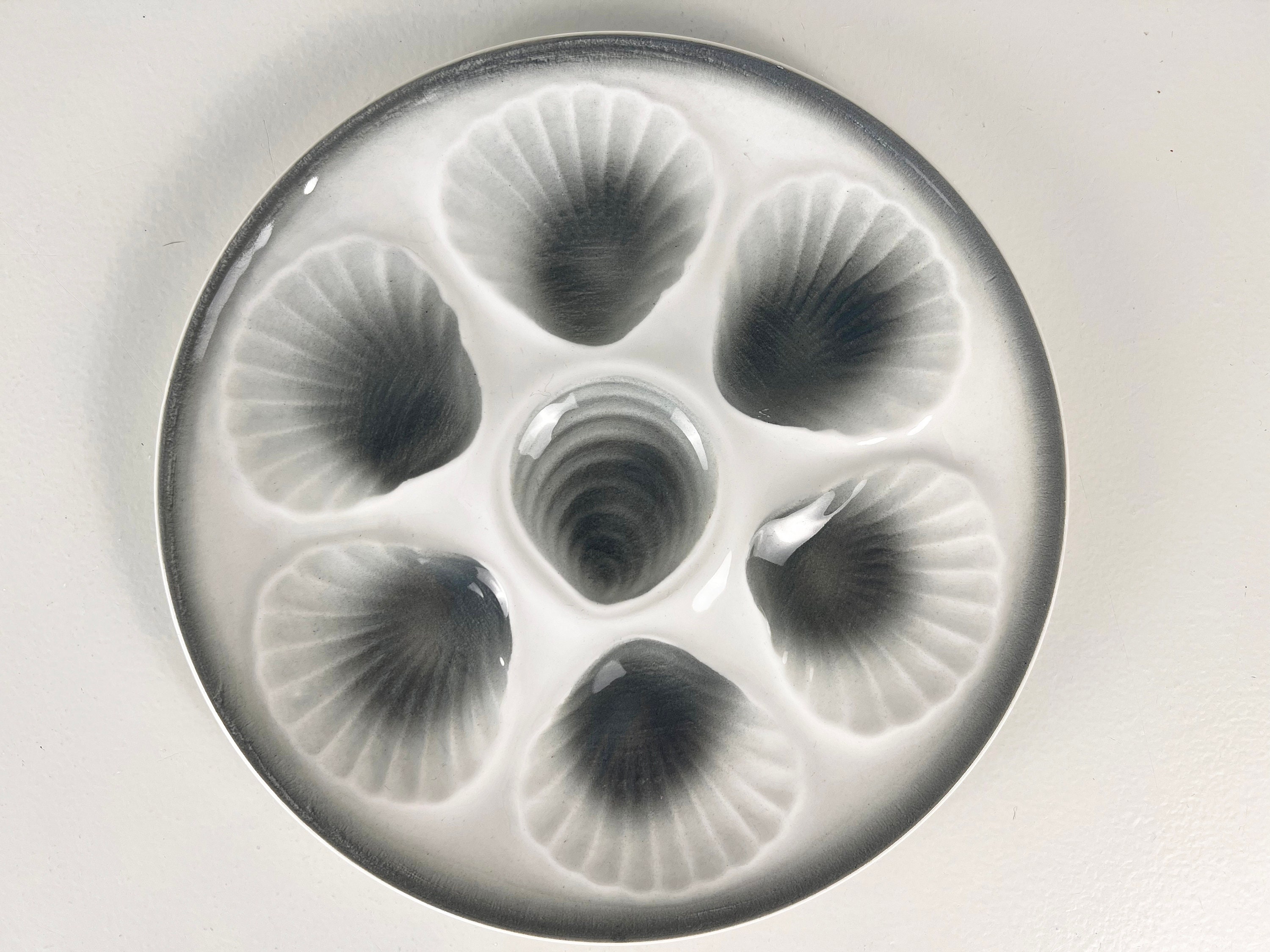 Set of 6 stylish French oyster plates, shellfish plates, seafood plates ...