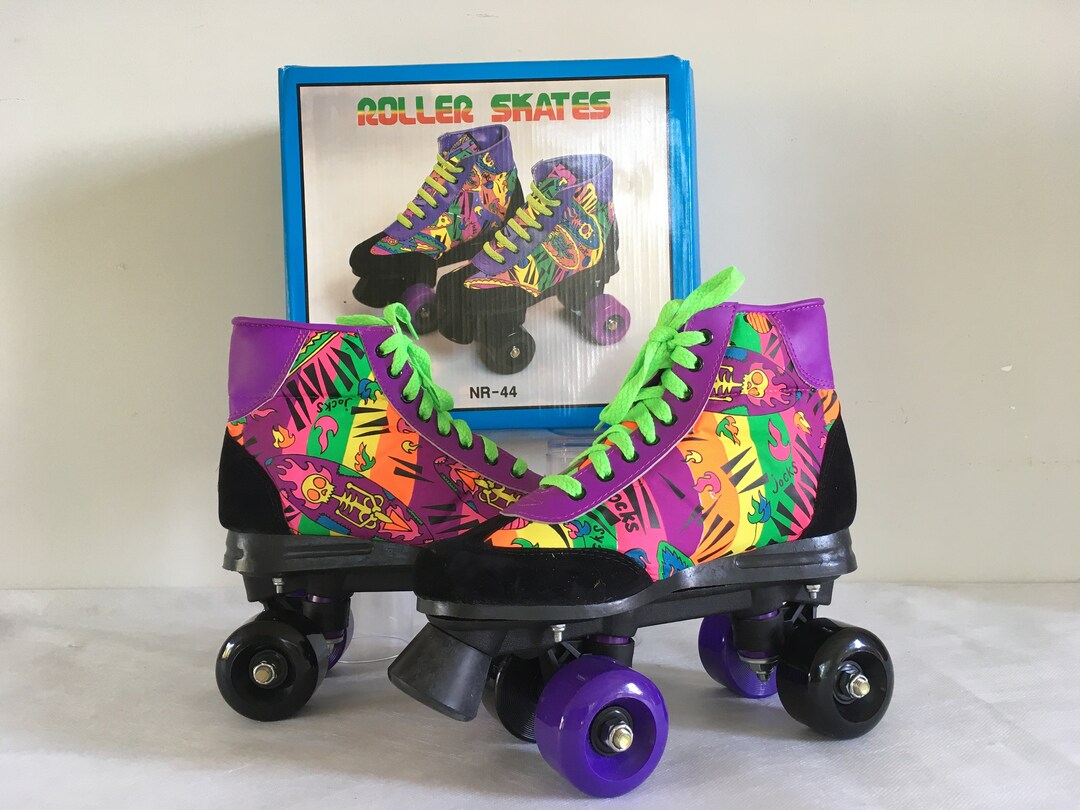 Vintage 90's Retro Roller Skates Black, Purple and Disco Neon Colors ...