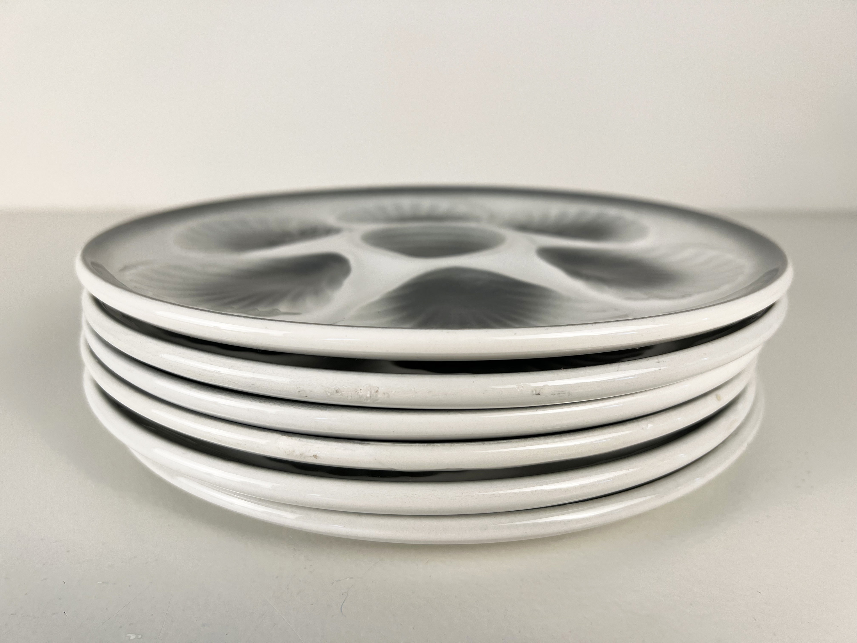 Set of 6 stylish French oyster plates, shellfish plates, seafood plates ...