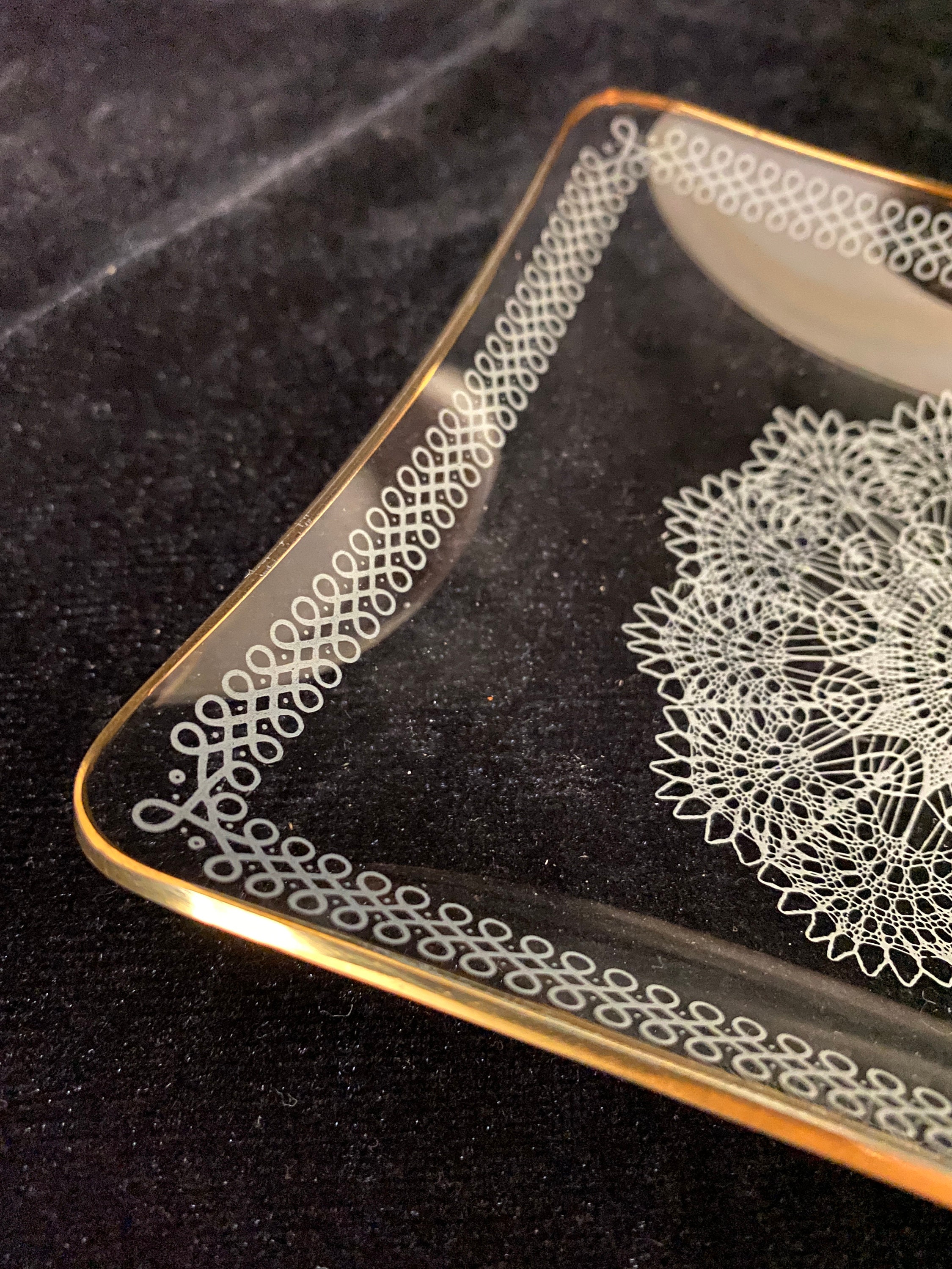 Rectangular chance glass cake plate with golden rim, beautiful delicate ...