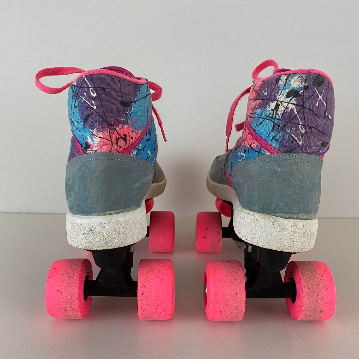 Vintage 80's Retro Roller Skates Grey, Neon Pink, Purple, Blue and ...