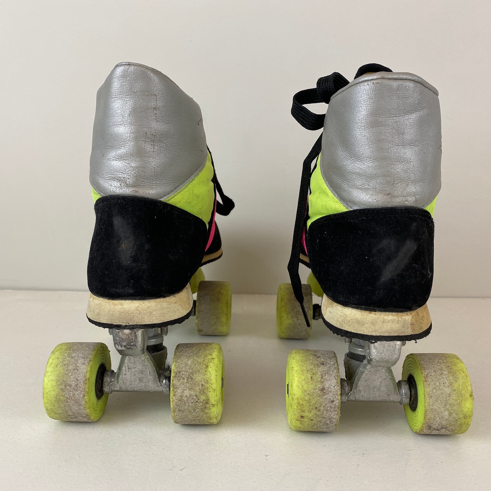 Vintage 80s Retro Roller Skates Black, Neon Yellow, Silver and Pink ...