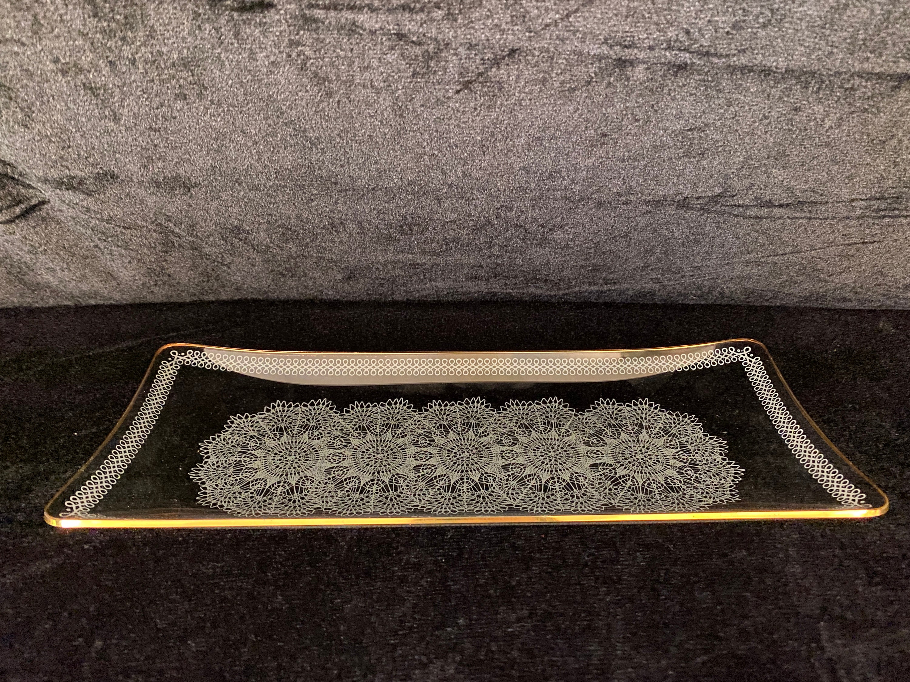 Rectangular chance glass cake plate with golden rim, beautiful delicate ...