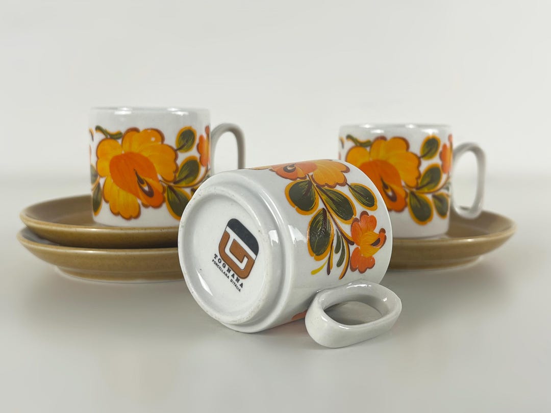 Set of 3 Lovely Italian Vintage Porcelain Coffee or Espresso Cups, With ...