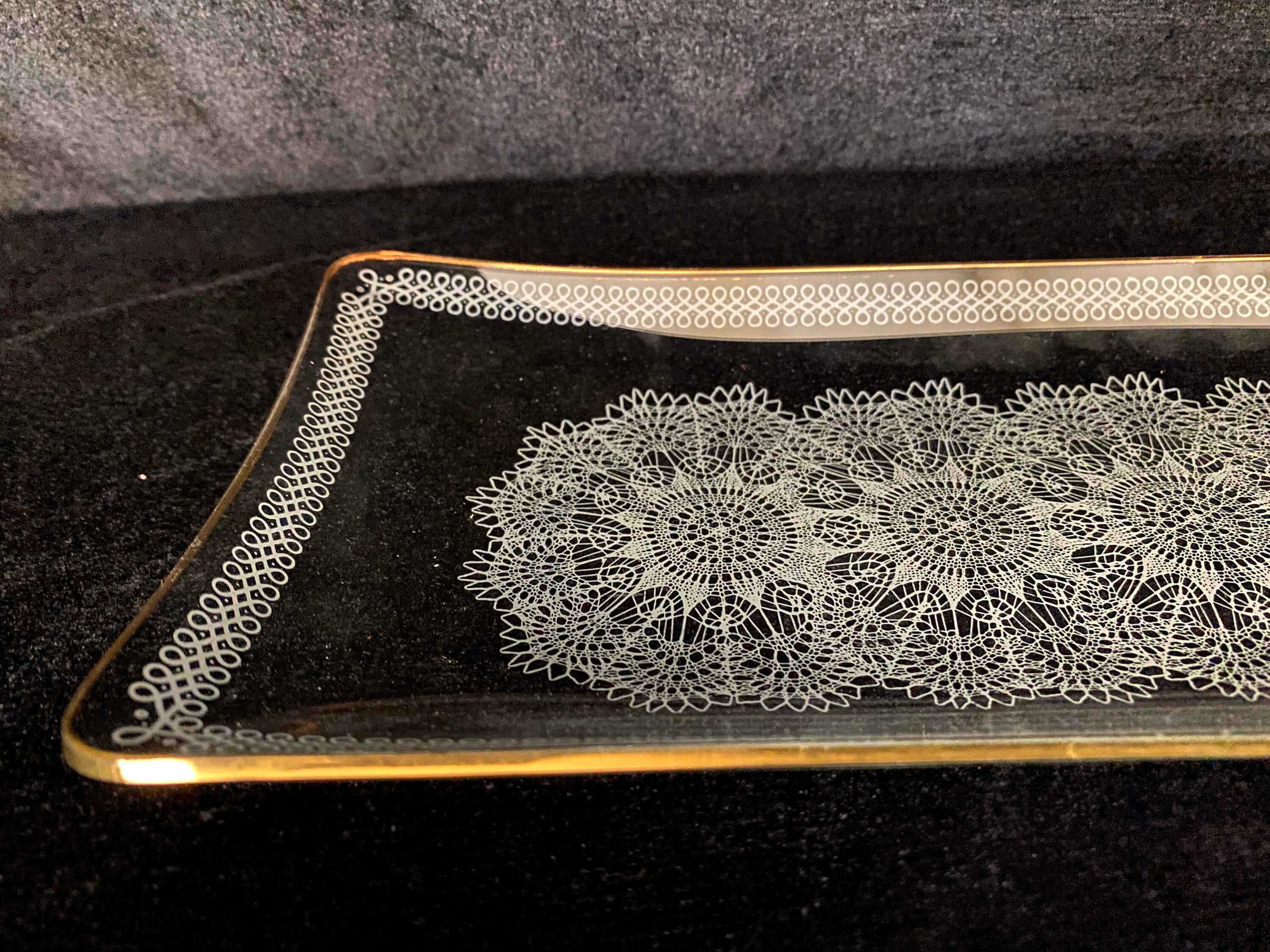 Rectangular chance glass cake plate with golden rim, beautiful delicate ...