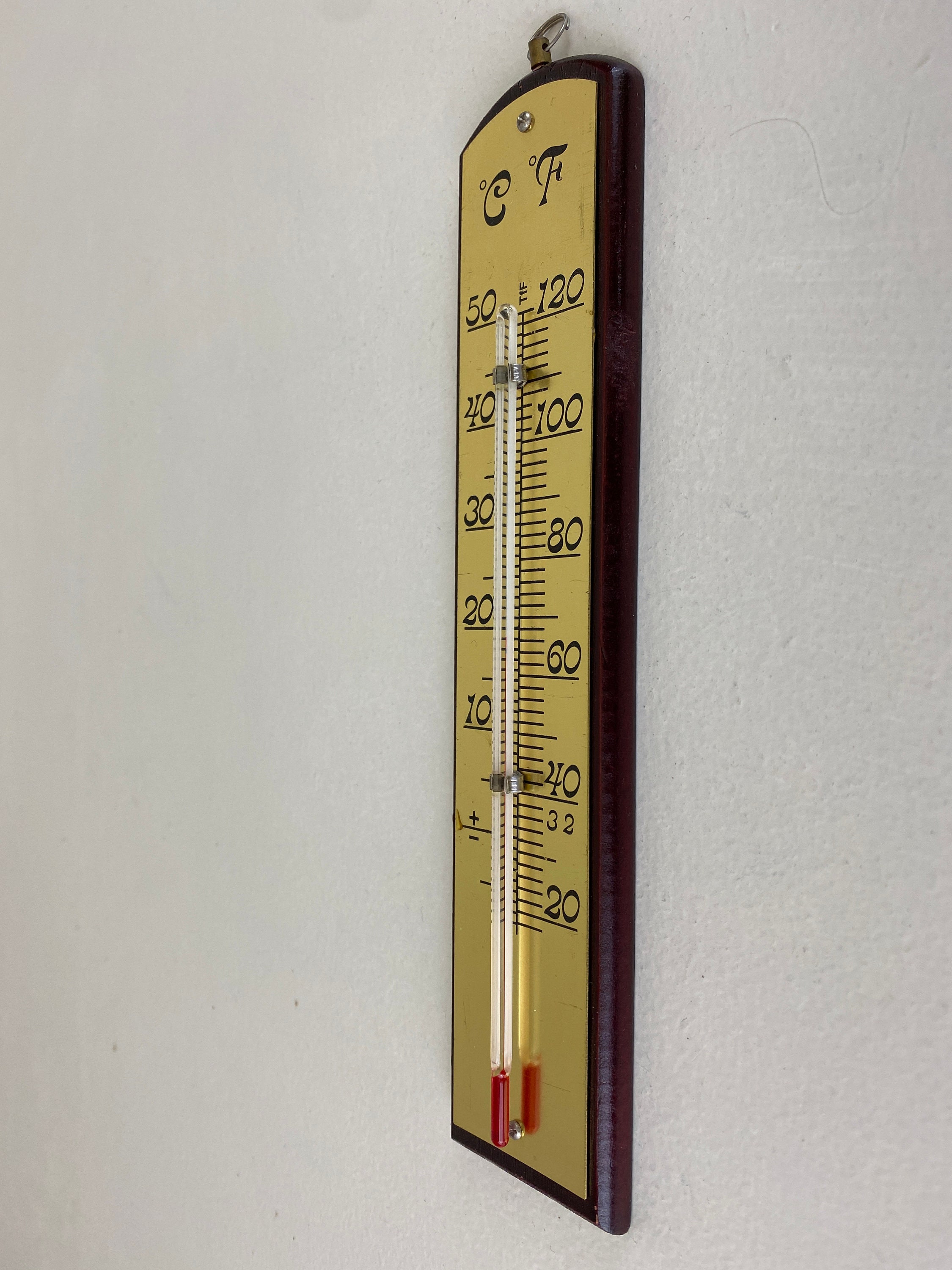 Glass thermometer, wooden base, wall thermometer, vintage from the 1970 ...