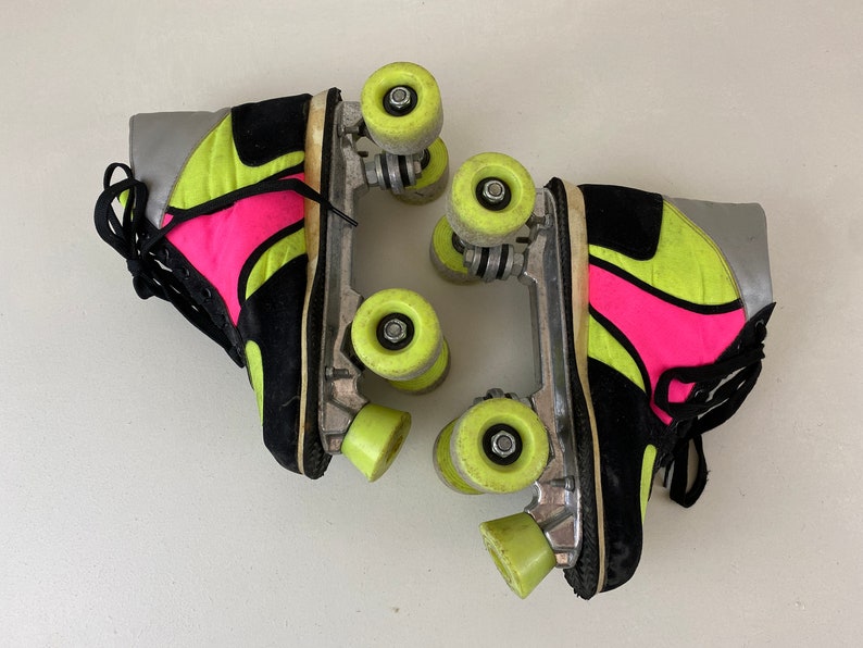 Vintage 80s Retro Roller Skates Black Neon Yellow Silver and | Etsy