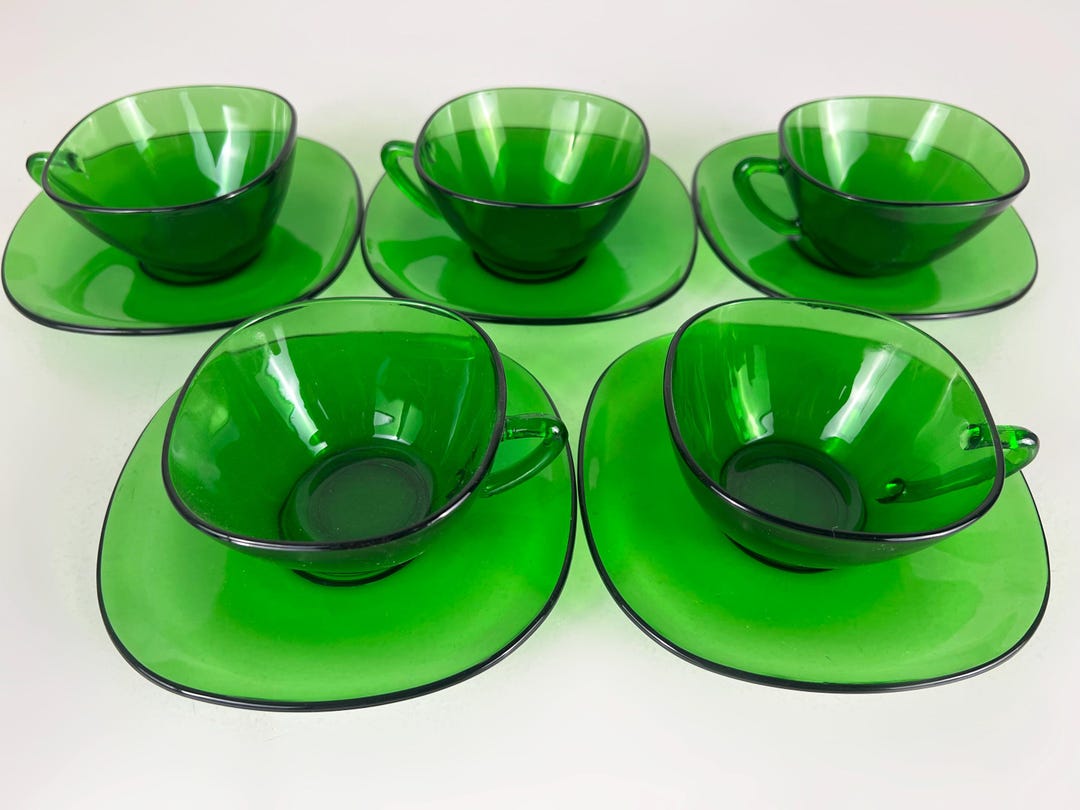 Small Green Coffee Cups and Saucers, Set of 5, Vereco France, Mid ...