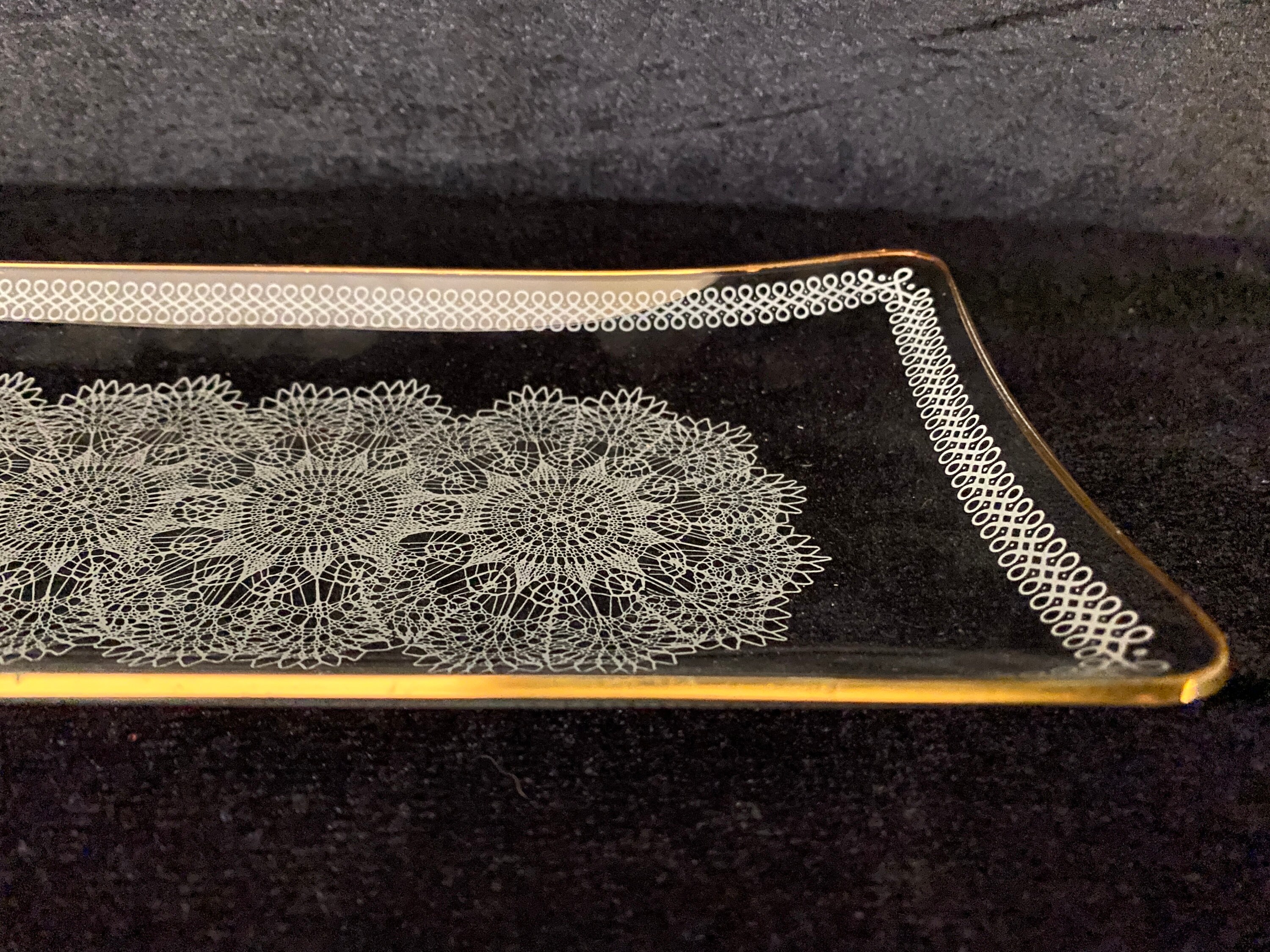 Rectangular chance glass cake plate with golden rim, beautiful delicate ...