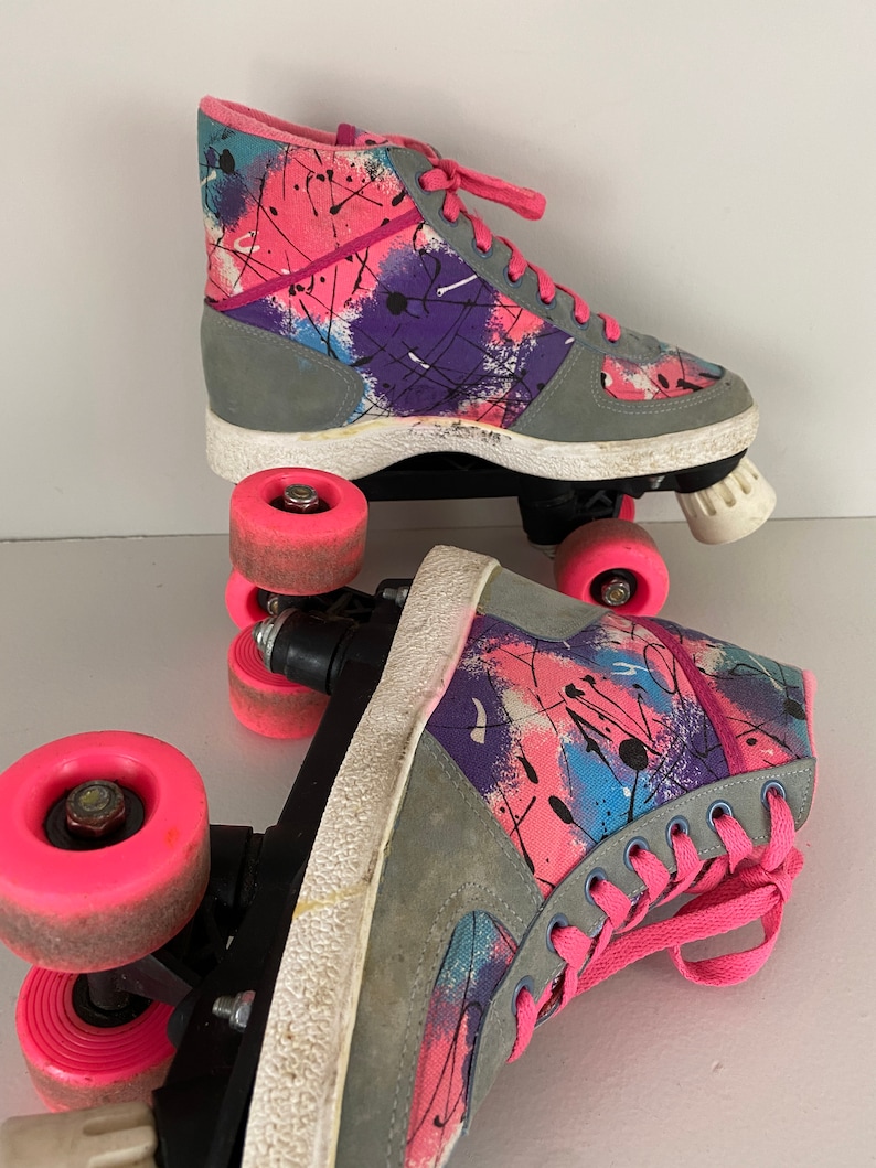 Vintage 80's Retro Roller Skates Grey Neon Pink Purple - Etsy