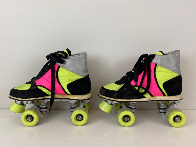 Vintage 80s Retro Roller Skates Black Neon Yellow Silver and | Etsy