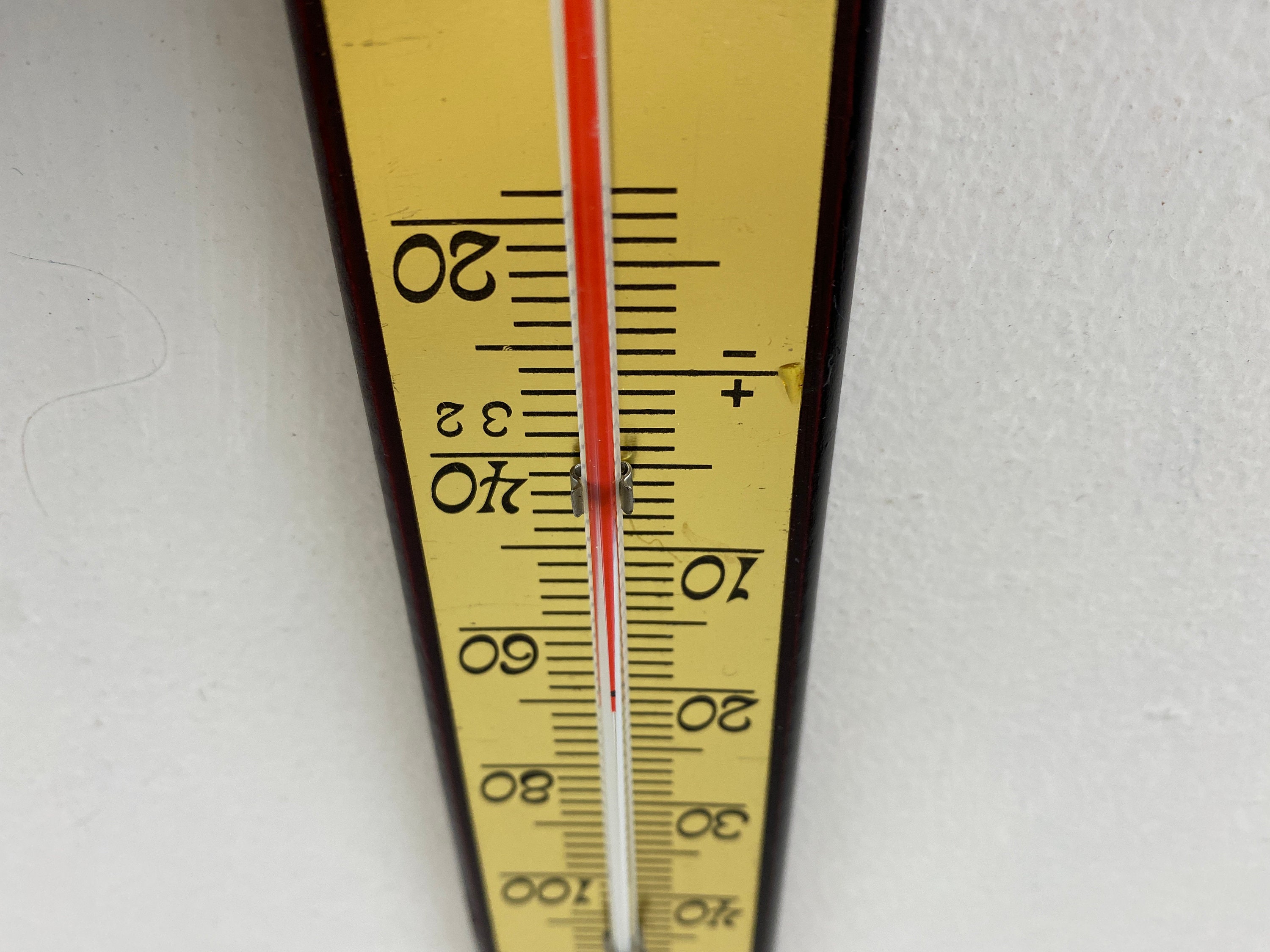 Glass thermometer, wooden base, wall thermometer, vintage from the 1970 ...
