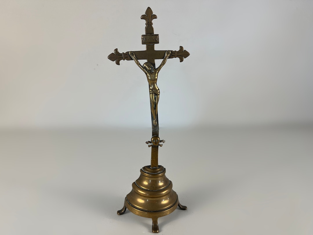 Antique Catholic Brass Altar or Table Crucifix With Scull, Religious ...