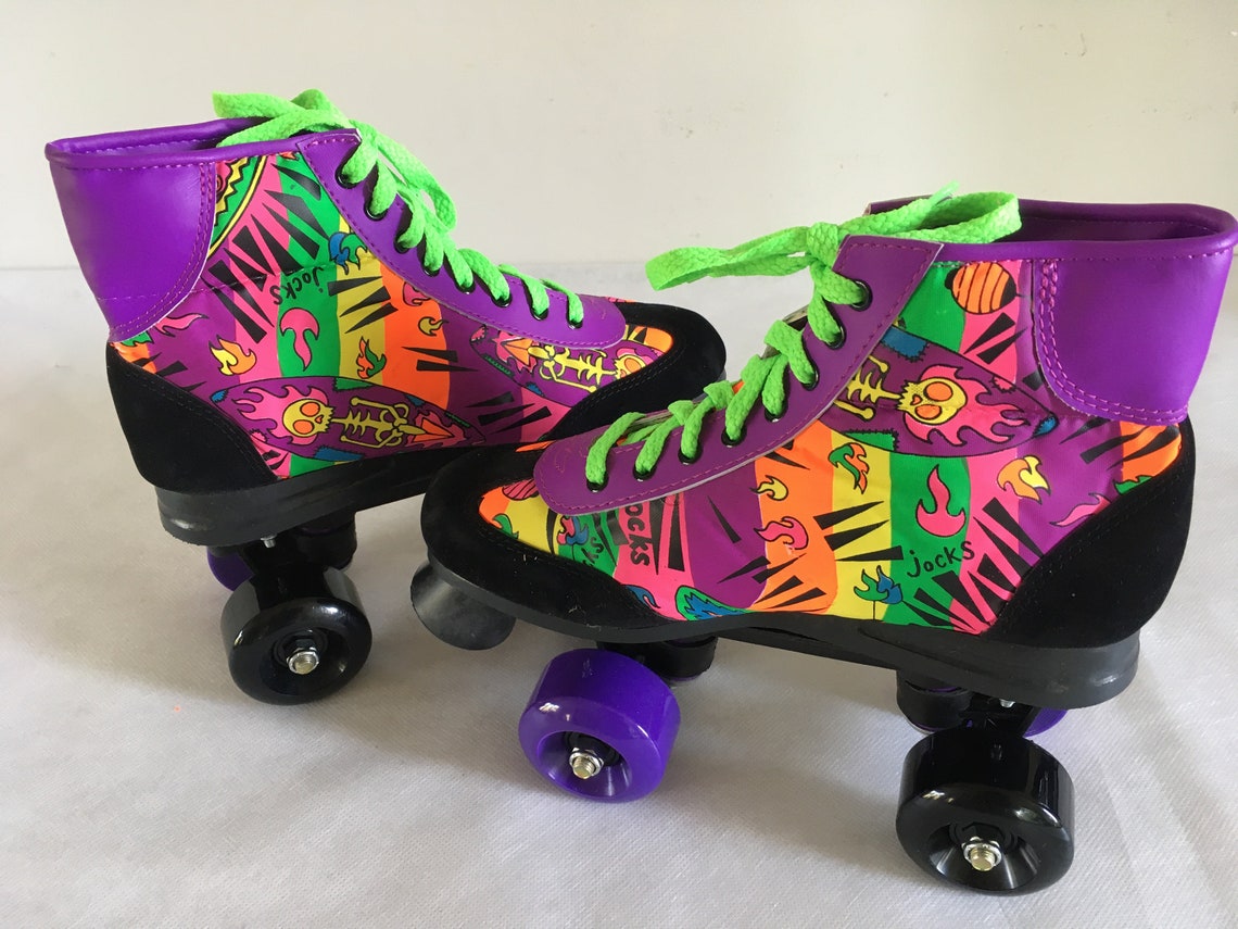 Vintage 90's Retro Roller Skates Black, Purple and Disco Neon Colors ...