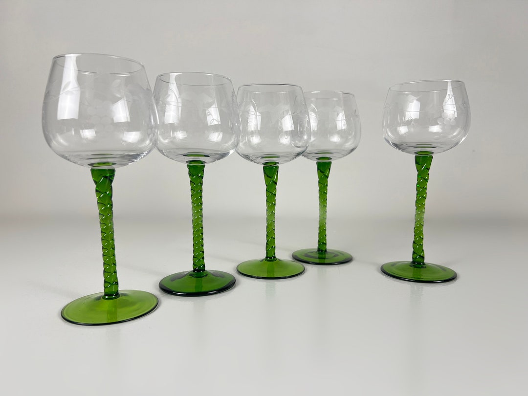 Set of 6 Delicate Dessert Wine Glasses on a Green Twisted - Etsy