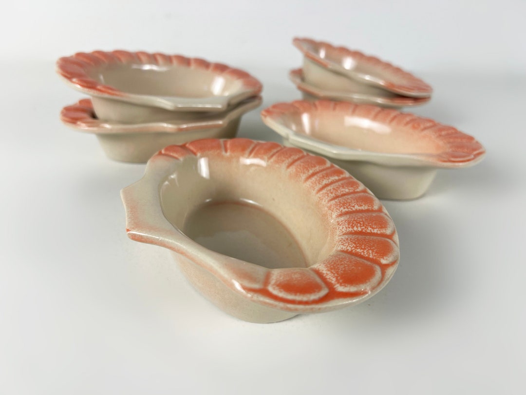 Set of 6 Small Shell Shaped Oven Dishes, Ramekins, French Vintage Kitchenware, Charles Amand ...