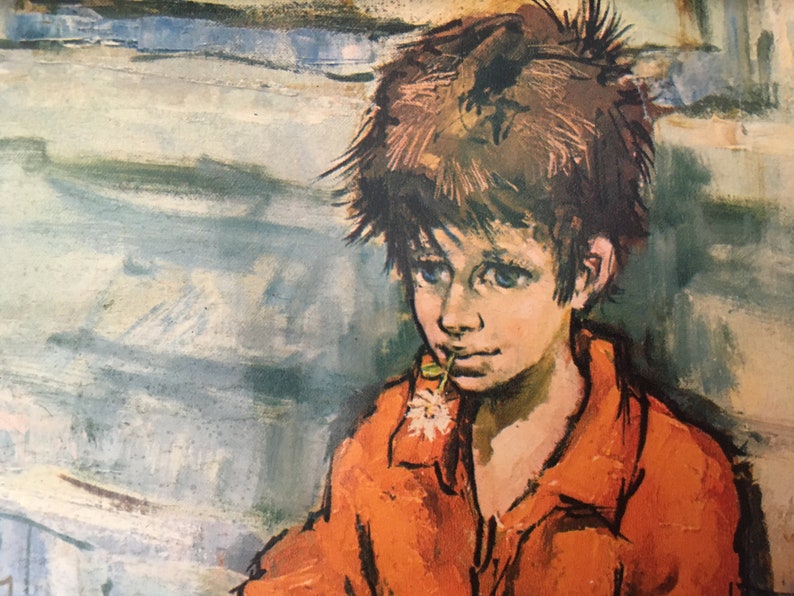 Vintage Big Eyed Boy With a Daisy in His Mouth Sitting on the - Etsy