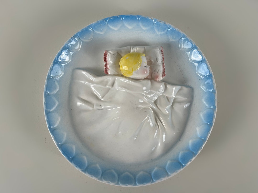 Vintage Baby Wall Plate, Hand Made Porcelain Birth Gift Wall Plate in ...