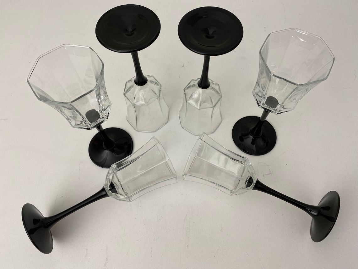 Arcoroc Octime wine glasses water goblets black stemmed | Etsy