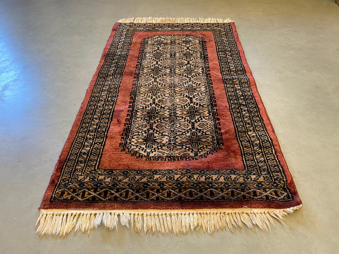 Small Colorful Oriental Rug in Red, Brown, Black, Green and off White ...