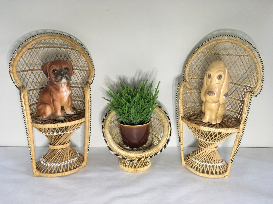 Small Vintage Rattan Peacock Chairs, Peacock Chair Plant Stands, Mini ...