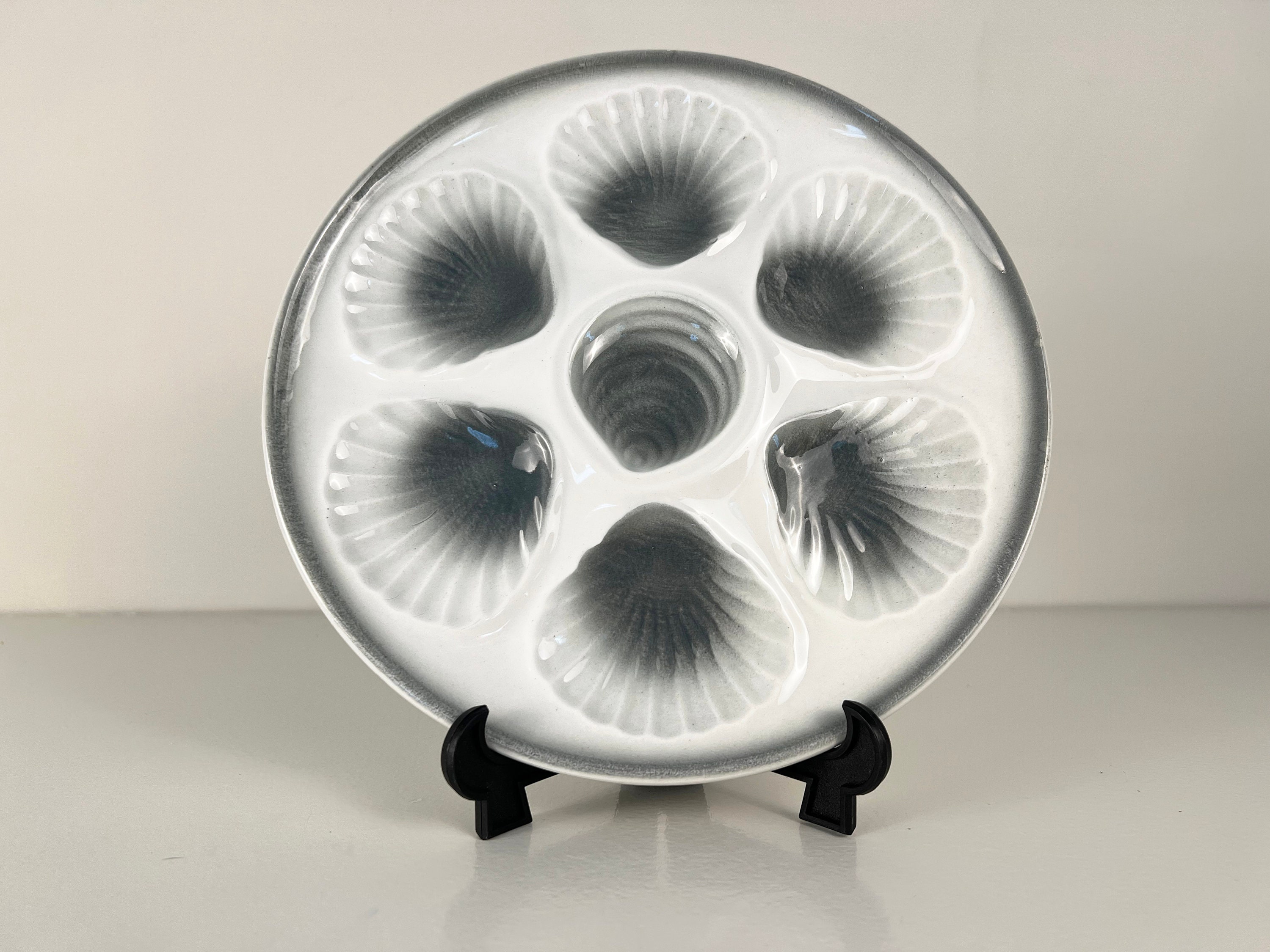 Set of 6 stylish French oyster plates, shellfish plates, seafood plates ...