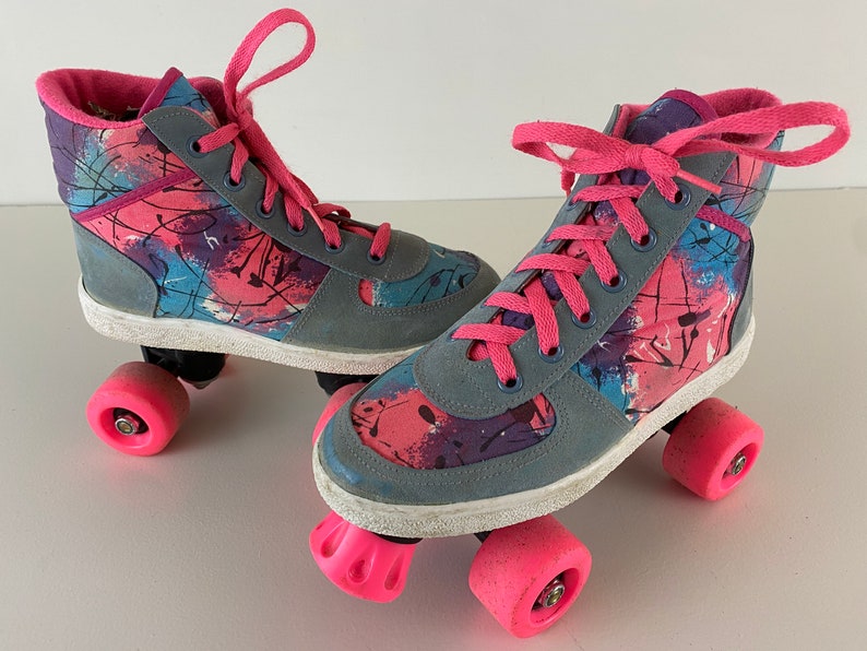 Vintage 80's Retro Roller skates grey neon pink purple | Etsy