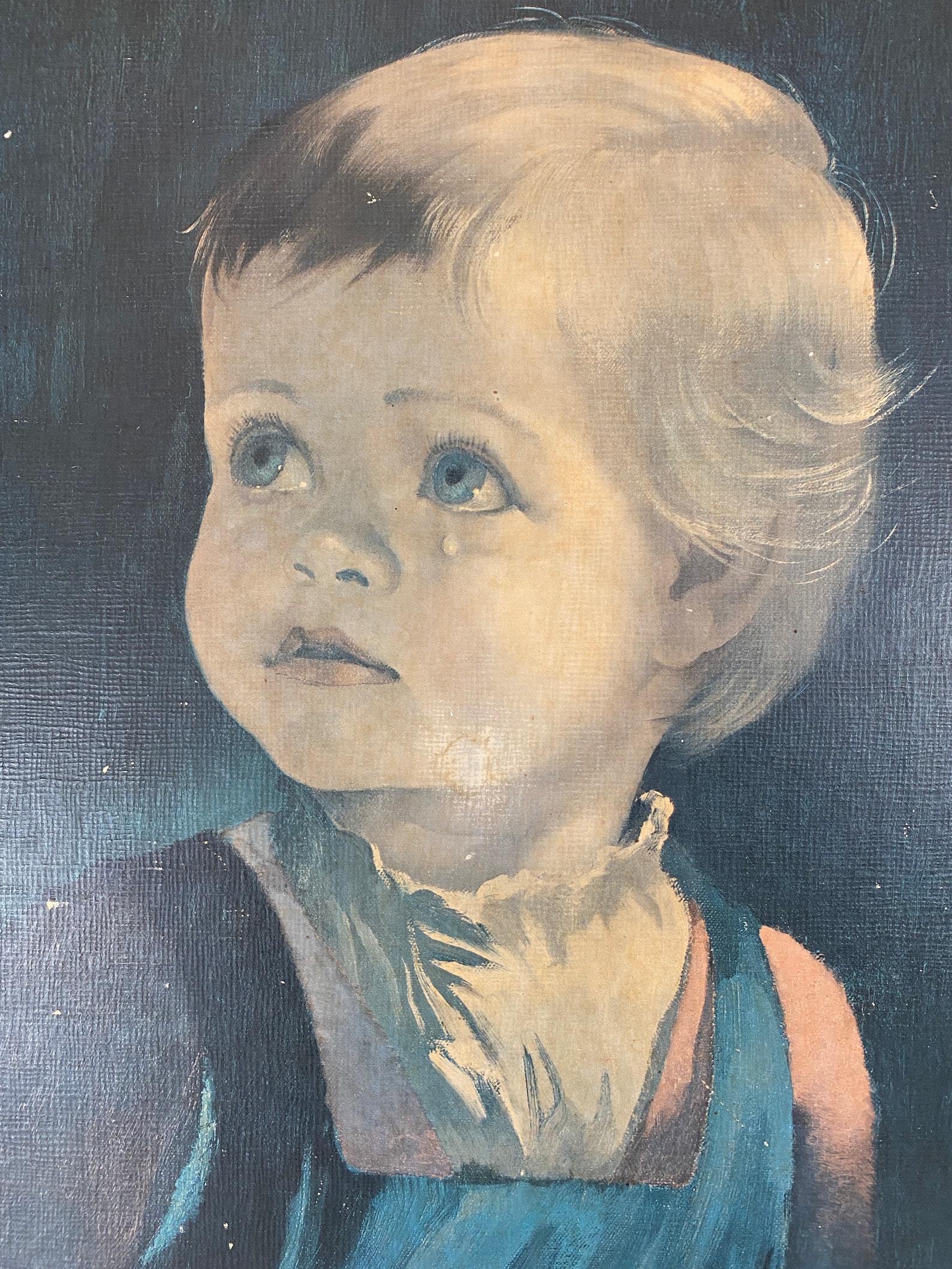 Large vintage framed print crying boy teardrop boy kitsch | Etsy