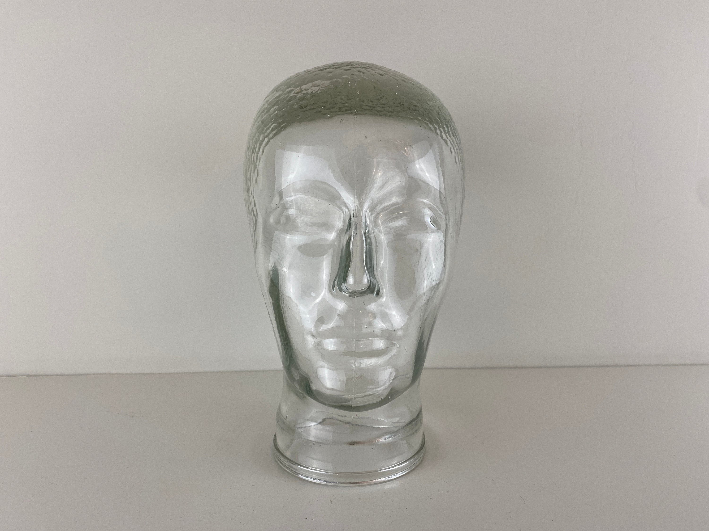 Clear glass mannequin head, retro shop display head, headphone display ...
