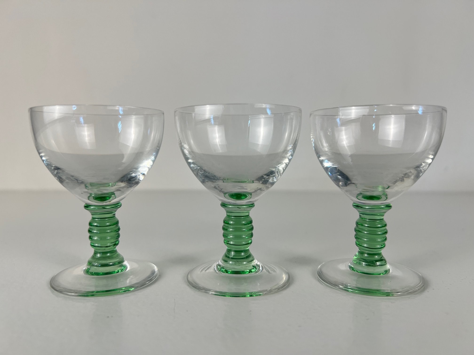 3 delicate shot glasses, liquor glasses, beautiful decorated sea green ...