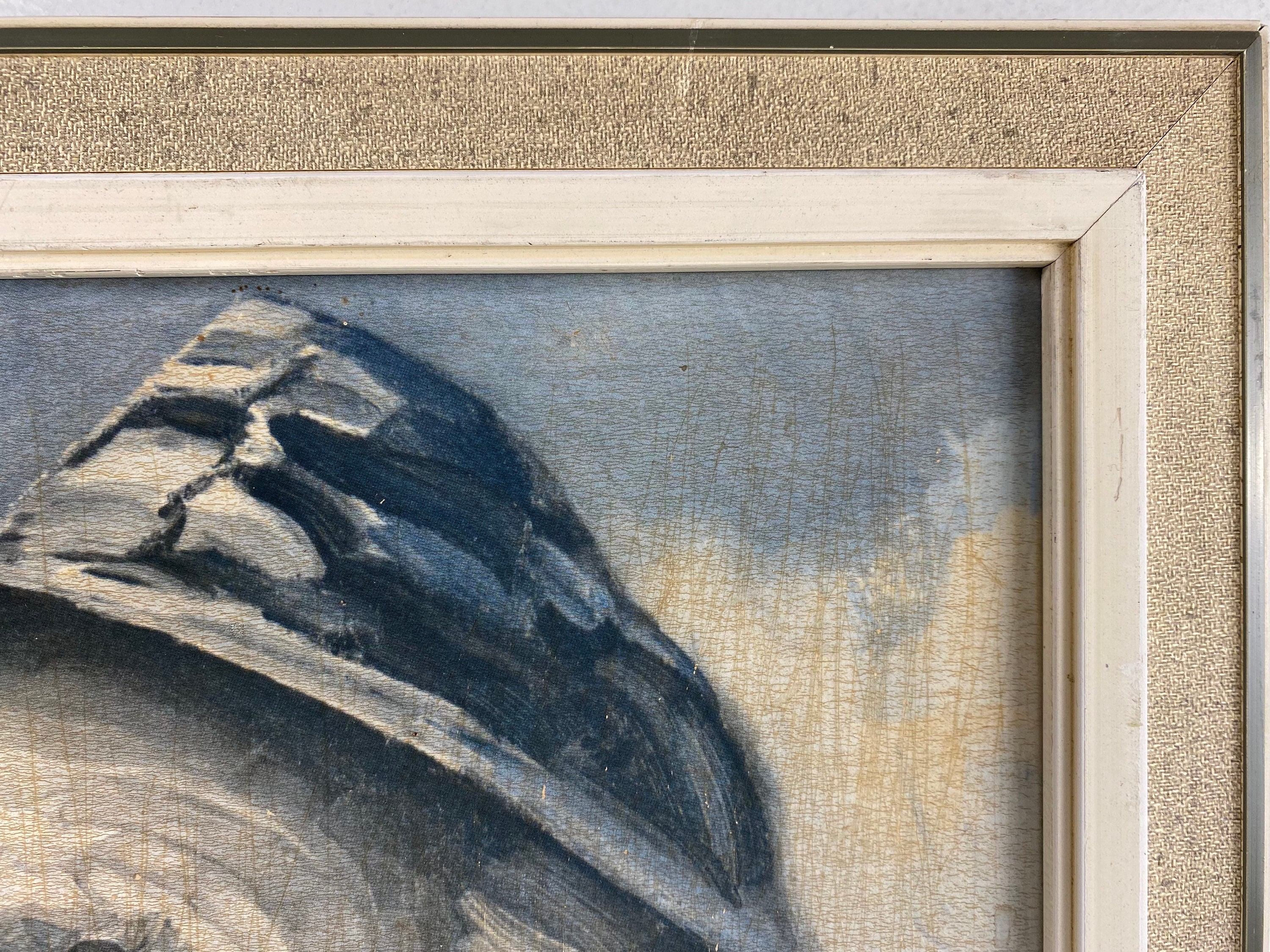 Vintage framed portrait art print of pipe-smoking fisherman, mid ...