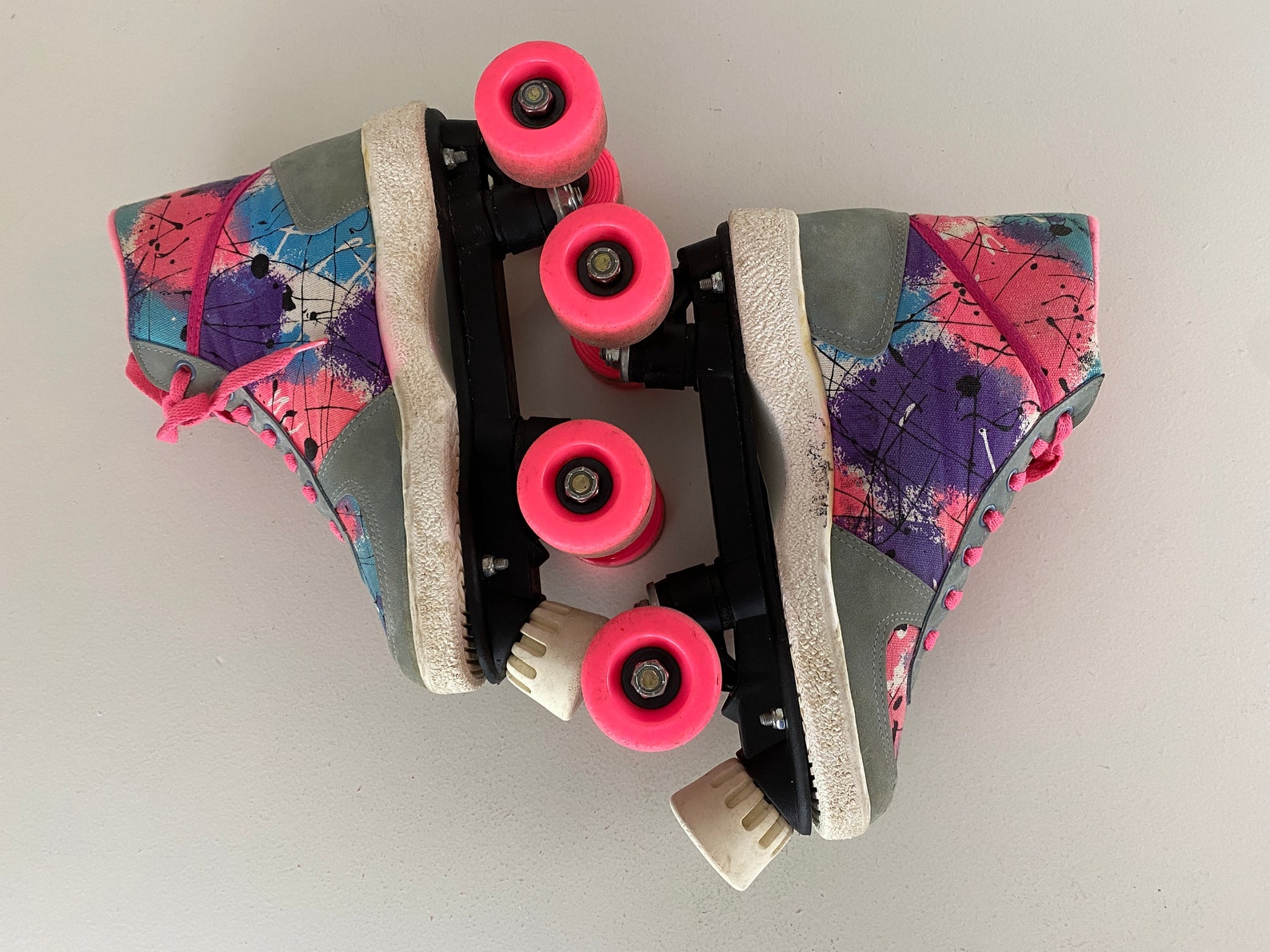 Vintage 80's Retro Roller Skates Grey, Neon Pink, Purple, Blue and ...