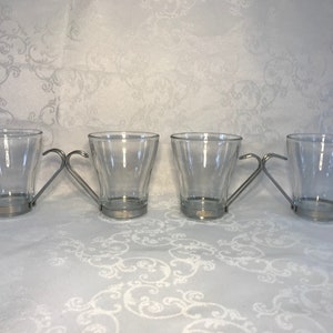 4 Glass Tea Mugs, Tea Cups or Coffee Cups, Metal Handle, Bormioli Rocco ...