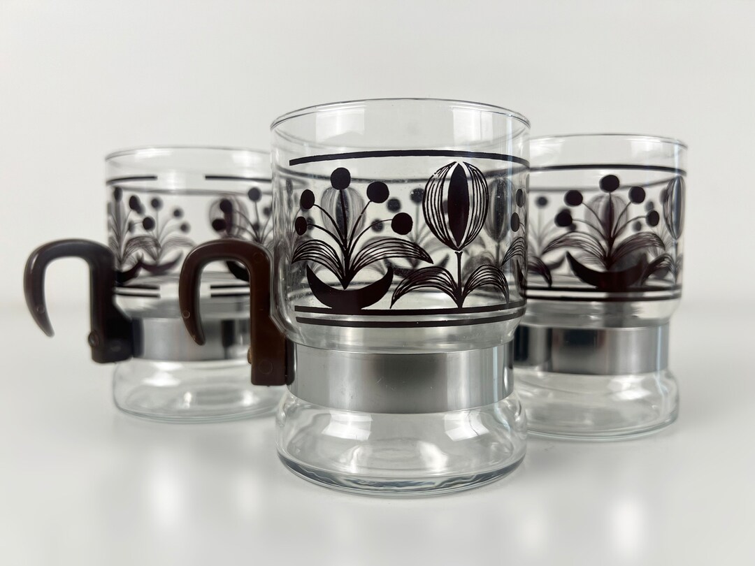 Set of 3 Glass Tea Mugs, Tea Cups or Coffee Cups With Plastic Handles ...