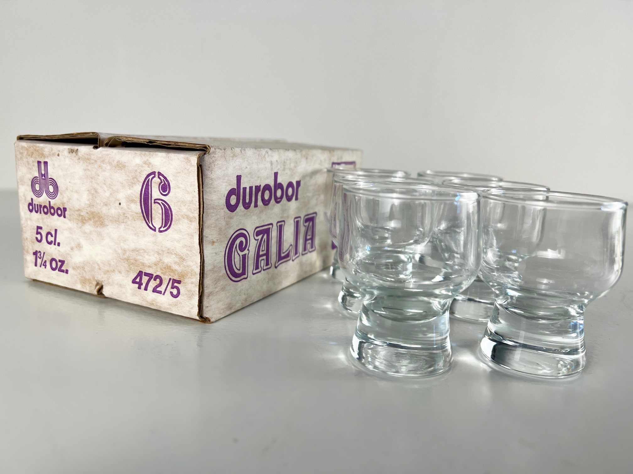 Set of 6 Durobor Galia 5 cl aperitif glasses, shot glasses, mid century ...