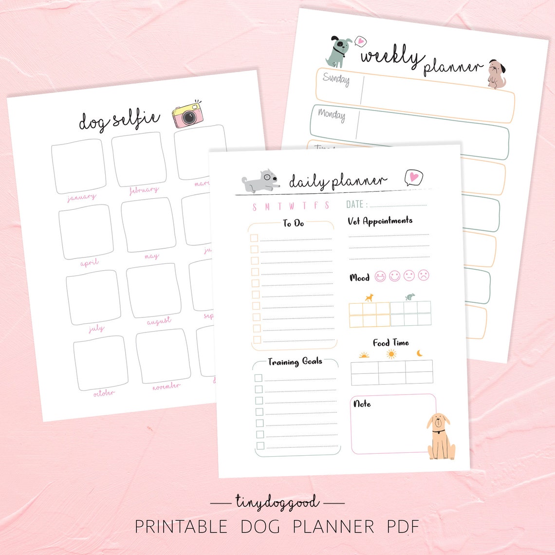 Cute Dog Planner, Printable Planner, Dog Checklist, A5 size 5.8 X 8.3 ...