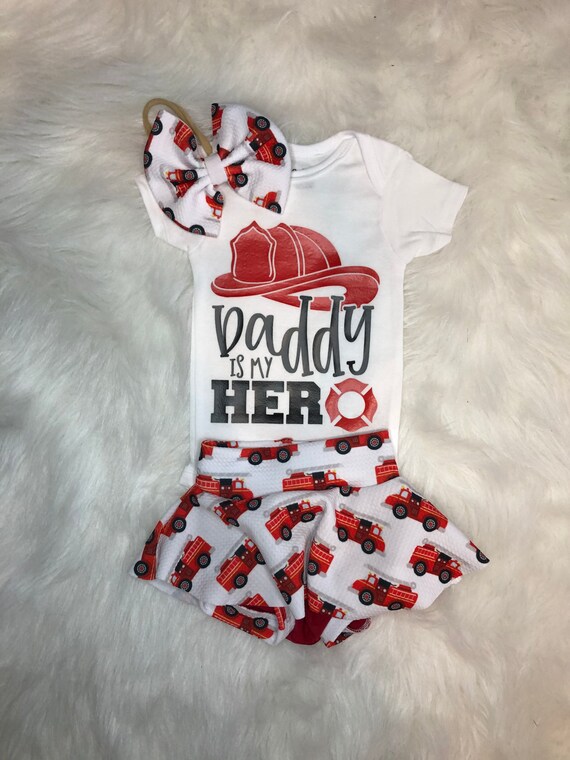Baby girl fire truck outfit/fire truck bummie/dads my | Etsy