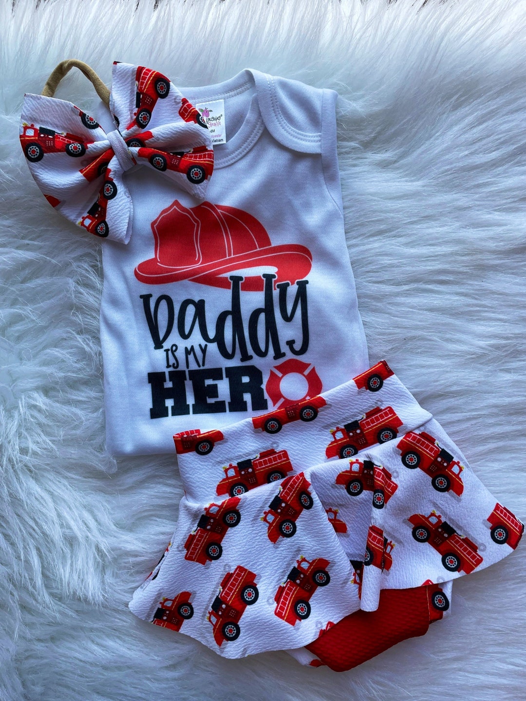 Baby Girl Fire Truck Outfit/fire Truck Bummie/dads My - Etsy