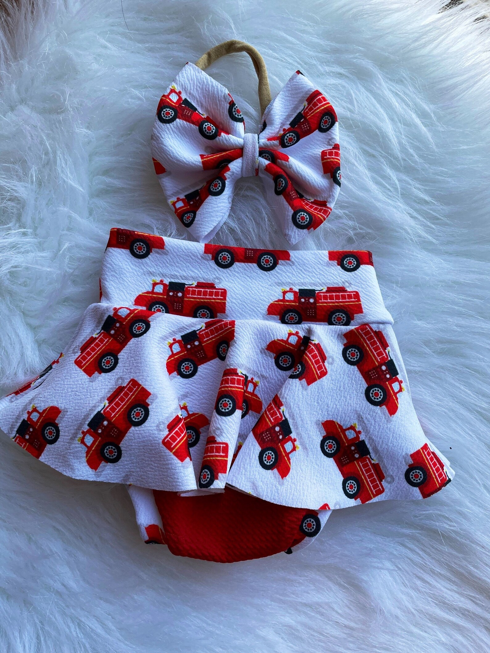 Baby Girl Fire Truck Outfit/fire Truck Bummie/dads My | Etsy