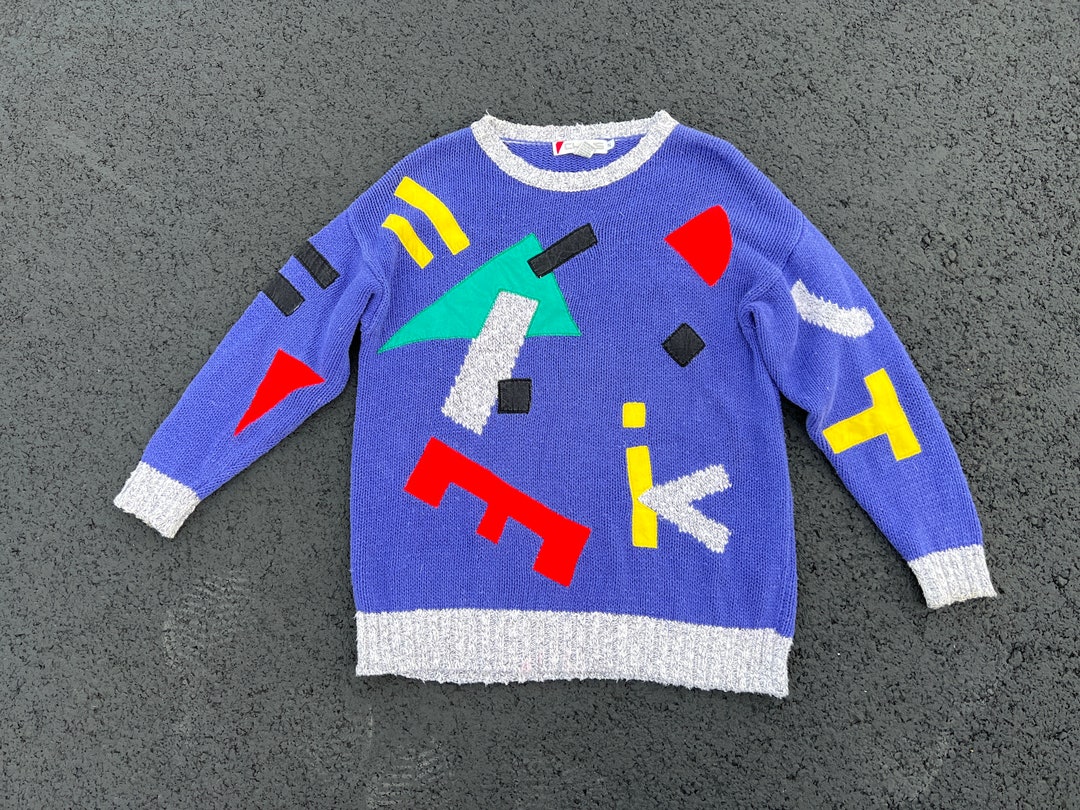 Vintage 80's Abstract Applique Purple Sweater - Small - Etsy