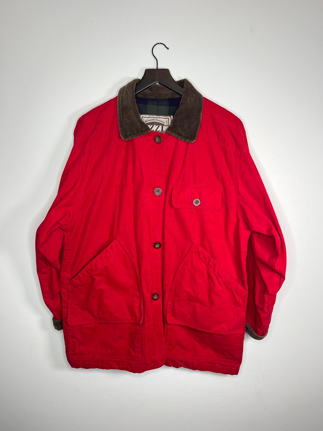 Vintage 1990s Izzi Red Cotton Canvas Oversized Flannel-lined Chore Coat ...