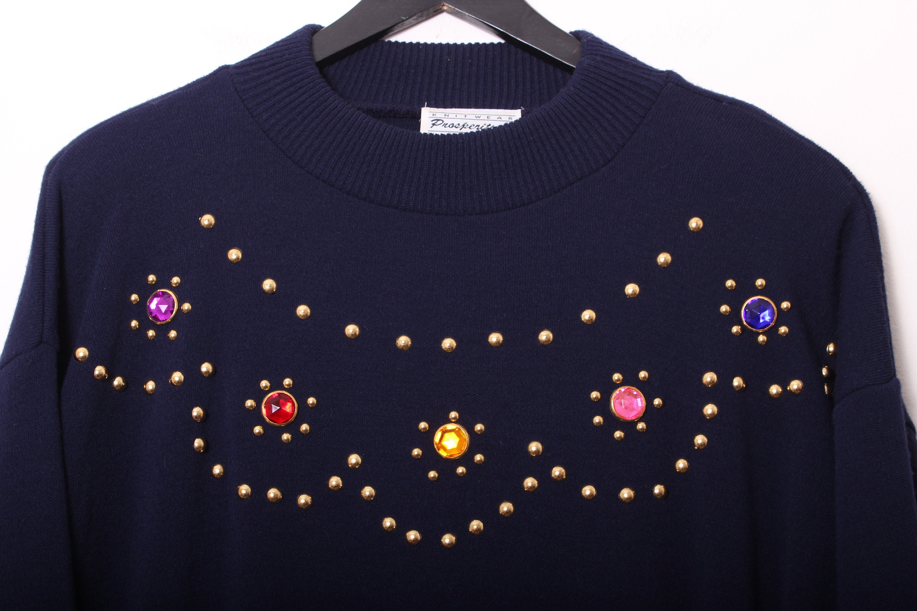 Vintage 1980s USA Made Bedazzled Sweater With Shoulder Pads - XL - Etsy
