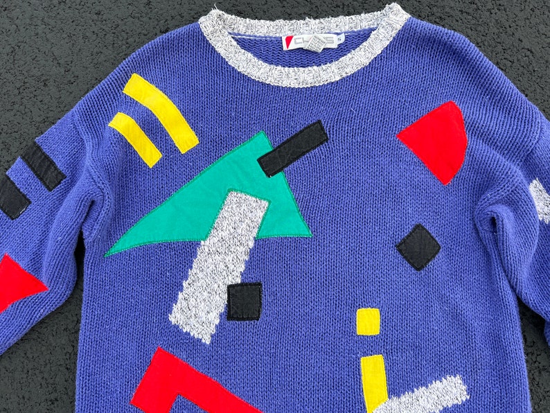 Vintage 80's Abstract Applique Purple Sweater - Small - Etsy