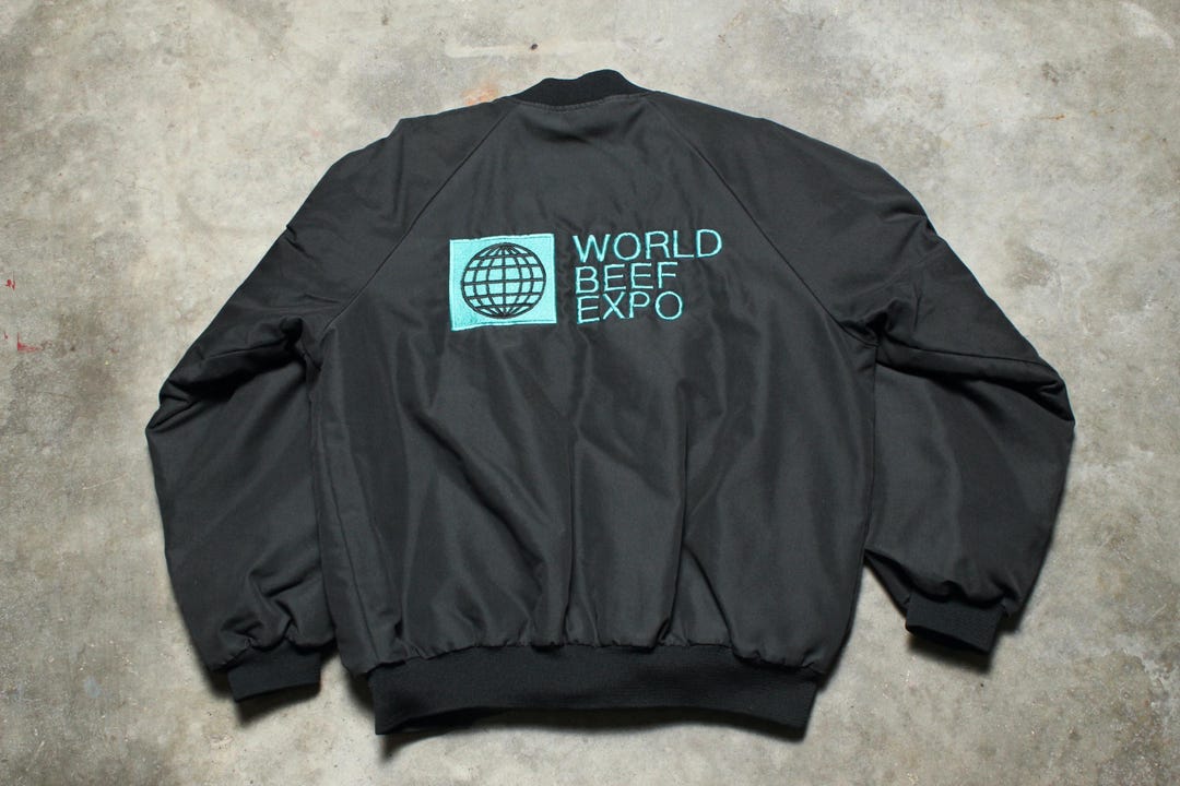 Vintage 90's World Beef Expo Black Bomber Button Snap Jacket - Made in ...